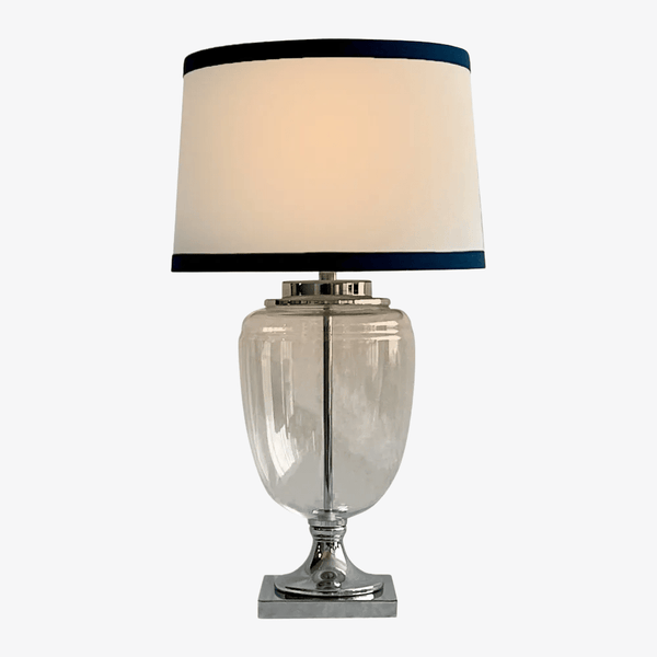 Charlotte Glass and Nickel Lamp with White Linen Shade - Urban Lighting