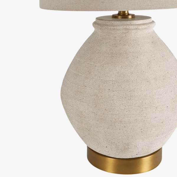 Forbes White Sandstone Table Lamp & Linen Shade - Urban Lighting