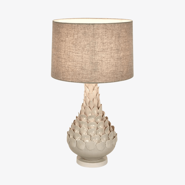 Petal Ceramic Table Lamp with Natural Linen Shade - Urban Lighting