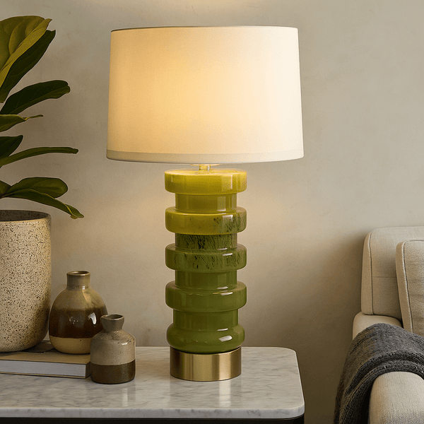 Remy Green Glass Table Lamp & White Shade - CLEARANCE (Ex-display ...